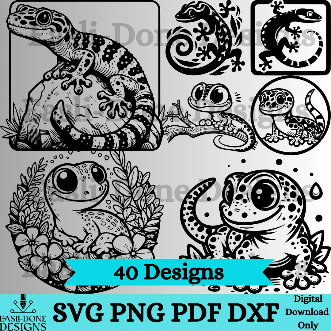 Gecko Lizard SVG Bundle, PNG Pdf and Dxf Files Instant Download, Cute ...