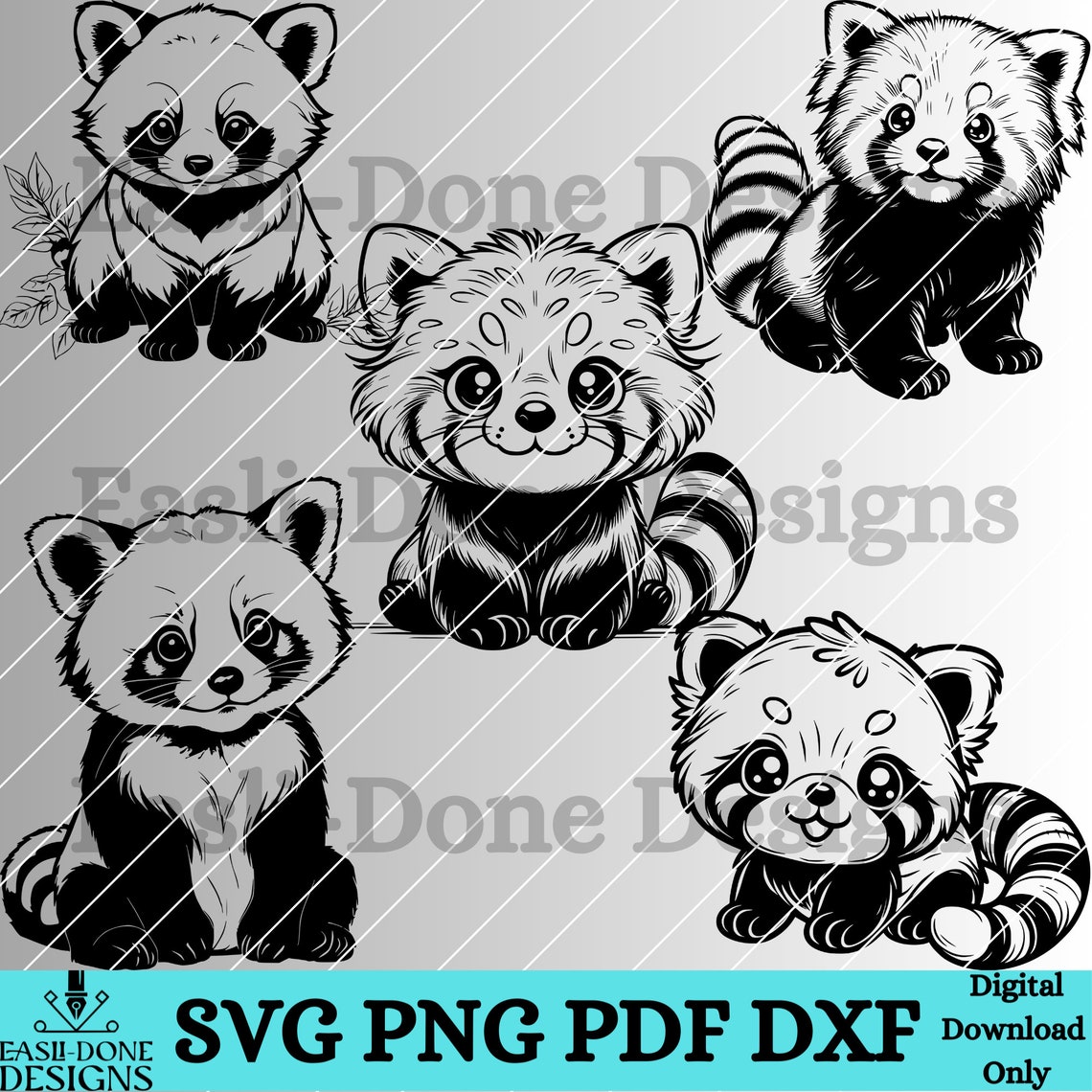 Red Panda Bear Outline Bundle 15 Svg Png Pdf and Dxf Files Instant ...
