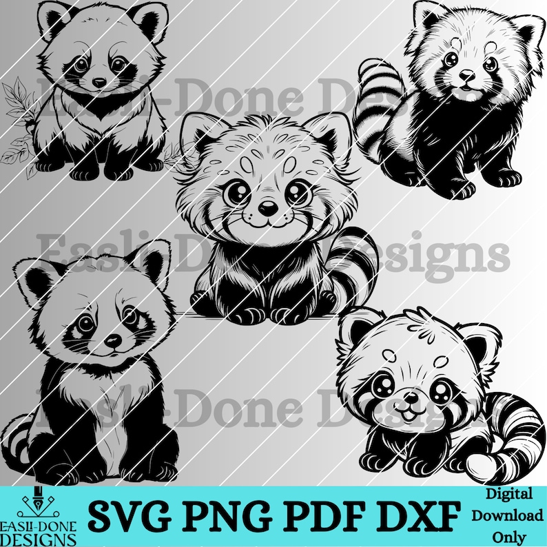 Red Panda Bear Outline Bundle 15 Svg Png Pdf and Dxf Files Instant ...