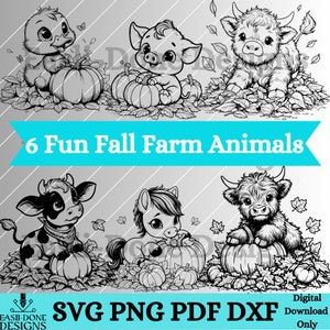 Fun Fall Farm Animals Outline Digital File Bundle SVG PNG Pdf Dxf Files ...