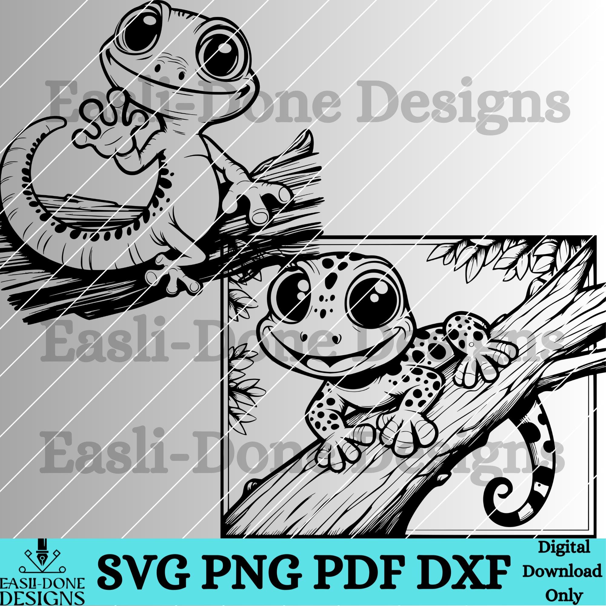 Gecko Lizard SVG PNG Pdf and Dxf Files Instant Download, Cute Gecko ...