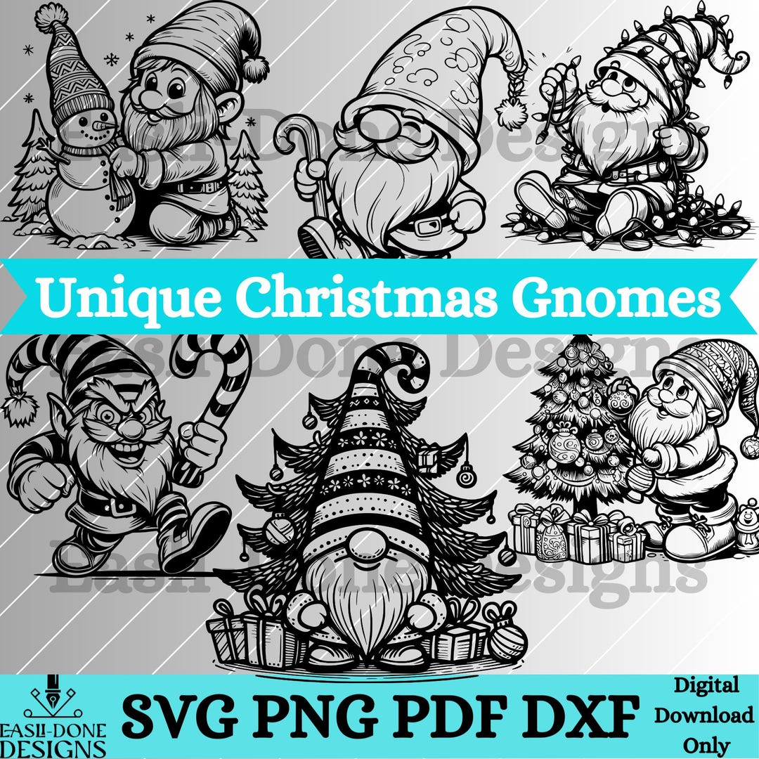 Gnome Christmas Outline Bundle SVG PNG Pdf and Dxf Files Laser and Cut ...