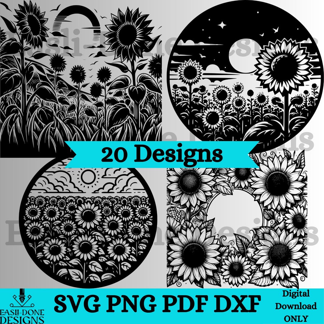 Sunflower Floral SVG Bundle: Silhouette Outline Clipart (digital ...