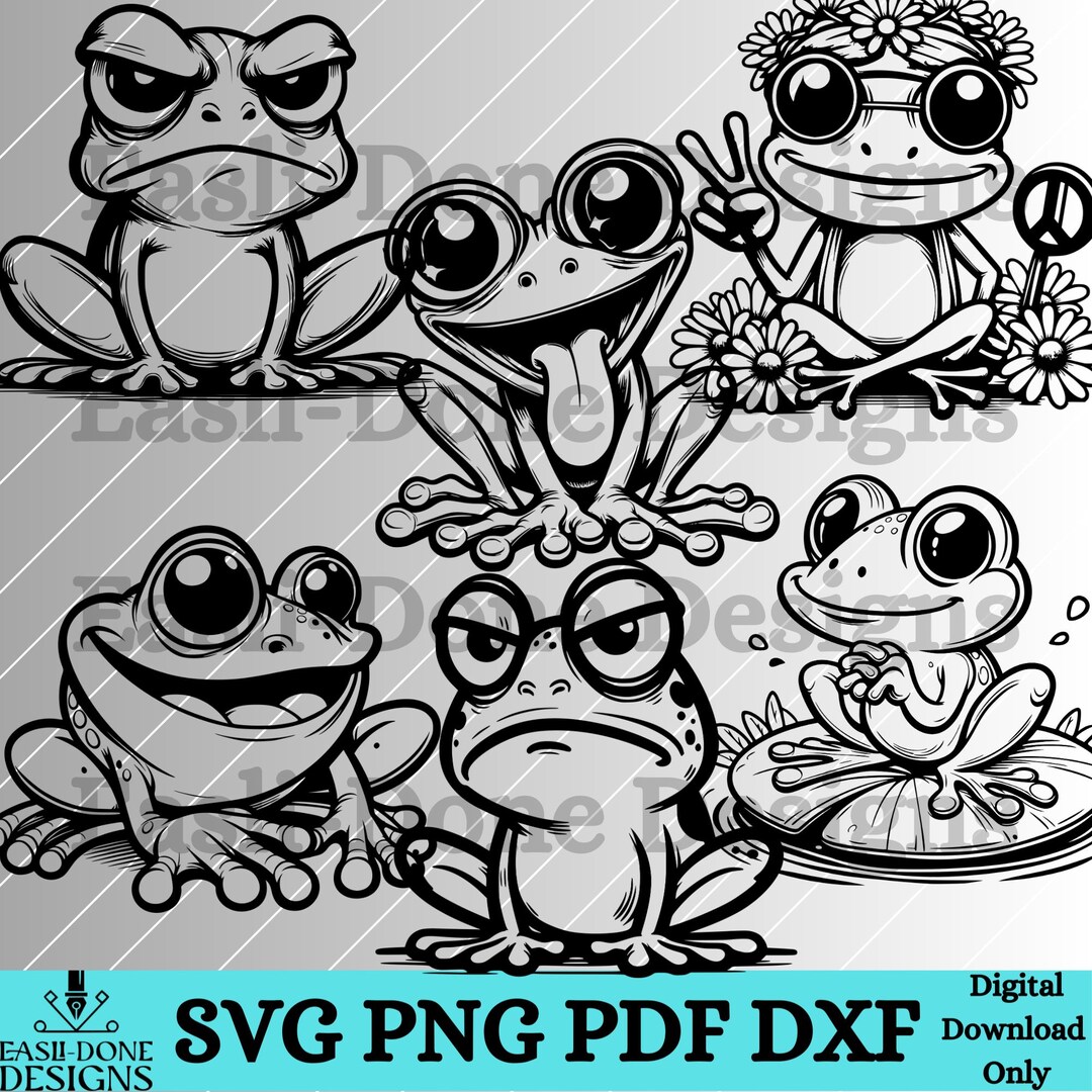 Frog Outline Bundle Svg Png Pdf and Dxf Files Instant Download, Cute ...