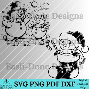 Snowman Christmas Outline Bundle SVG PNG Pdf and Dxf Files Laser and ...