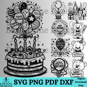 Birthday Animal Svg Bundle, Kawaii Happy Birthday Animal Clipart ...