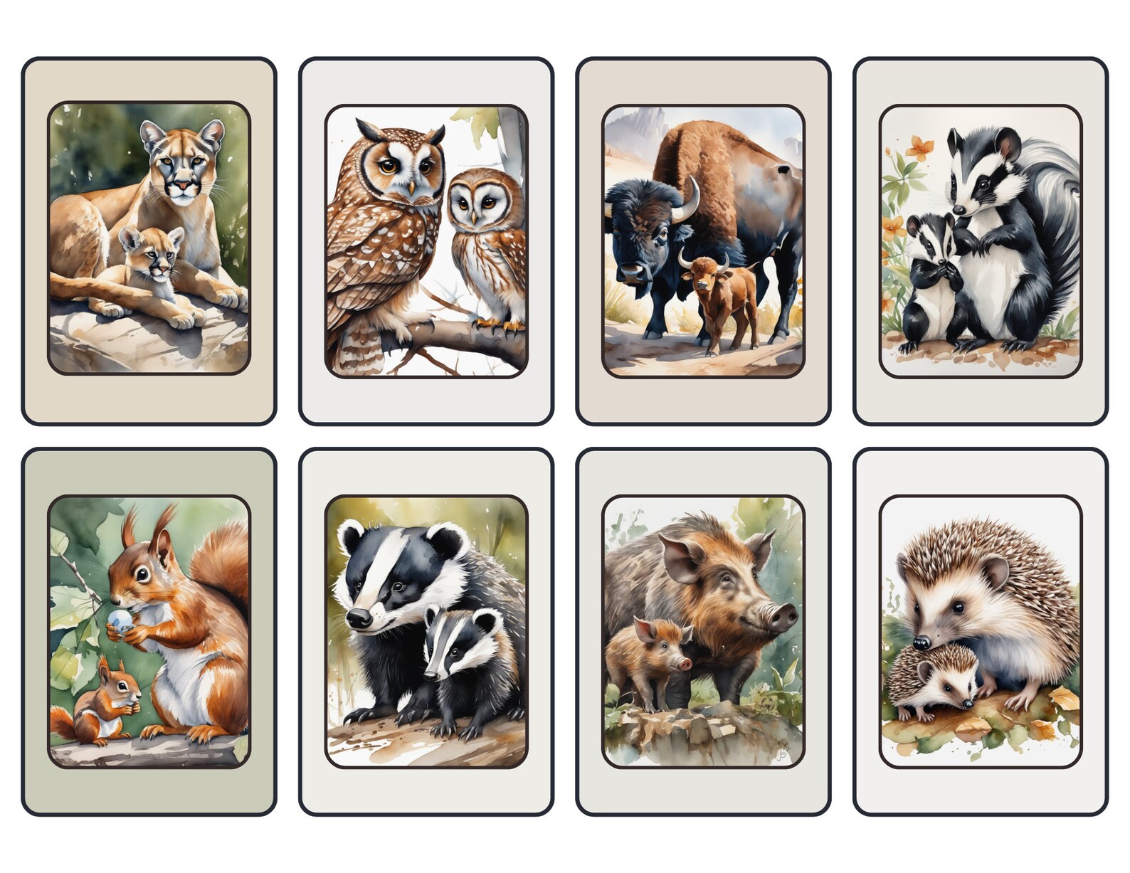 Baby Forest Animal Flashcards, Learning Flashcards for Kids, Digital ...