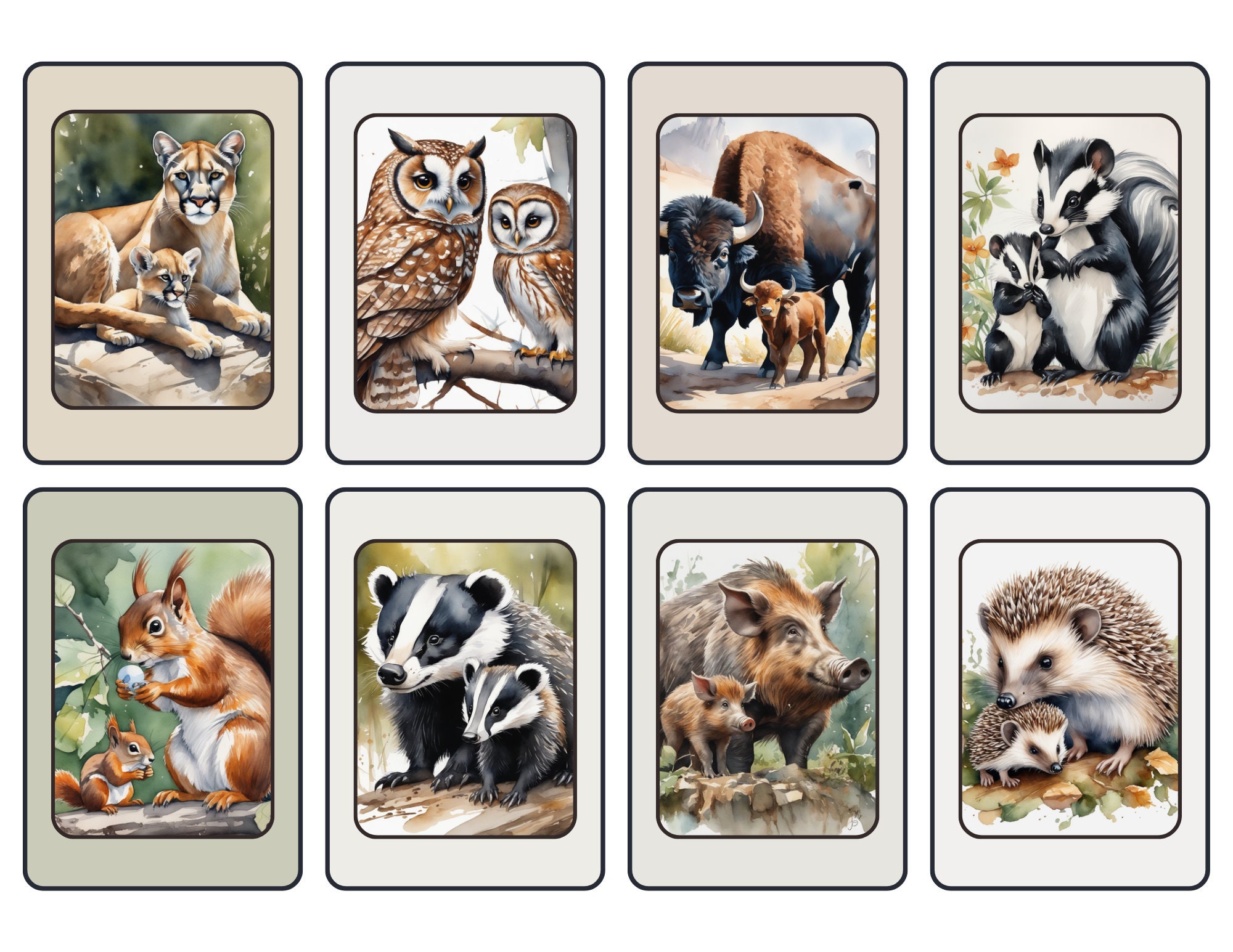 Baby Forest Animal Flashcards, Learning Flashcards for Kids, Digital ...