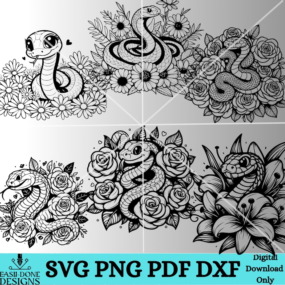 Floral Snake Outline SVG Bundle: Laser Engraver & Cricut Designs ...