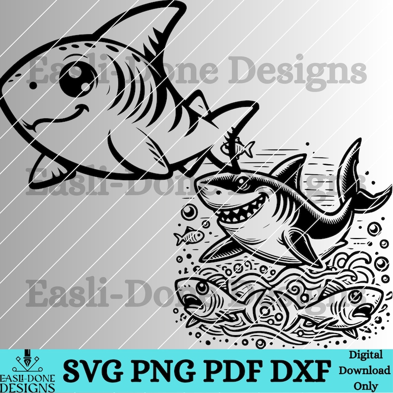 Shark Outline Bundle SVG PNG Pdf and Dxf Files Instant Download ...