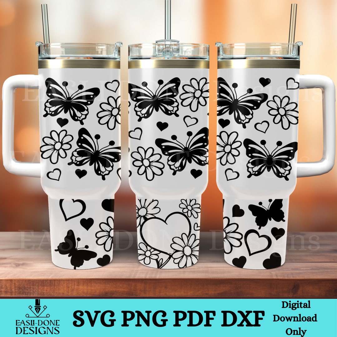 Daisy Butterfly Tumbler Wrap SVG: 40oz Sublimation Design (digital ...