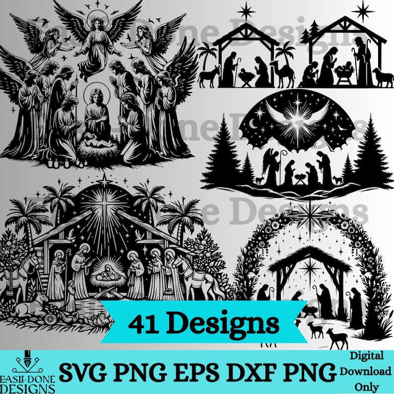 Christmas Nativity Silhouette and Outline SVG Bundle: Jesus Vector ...