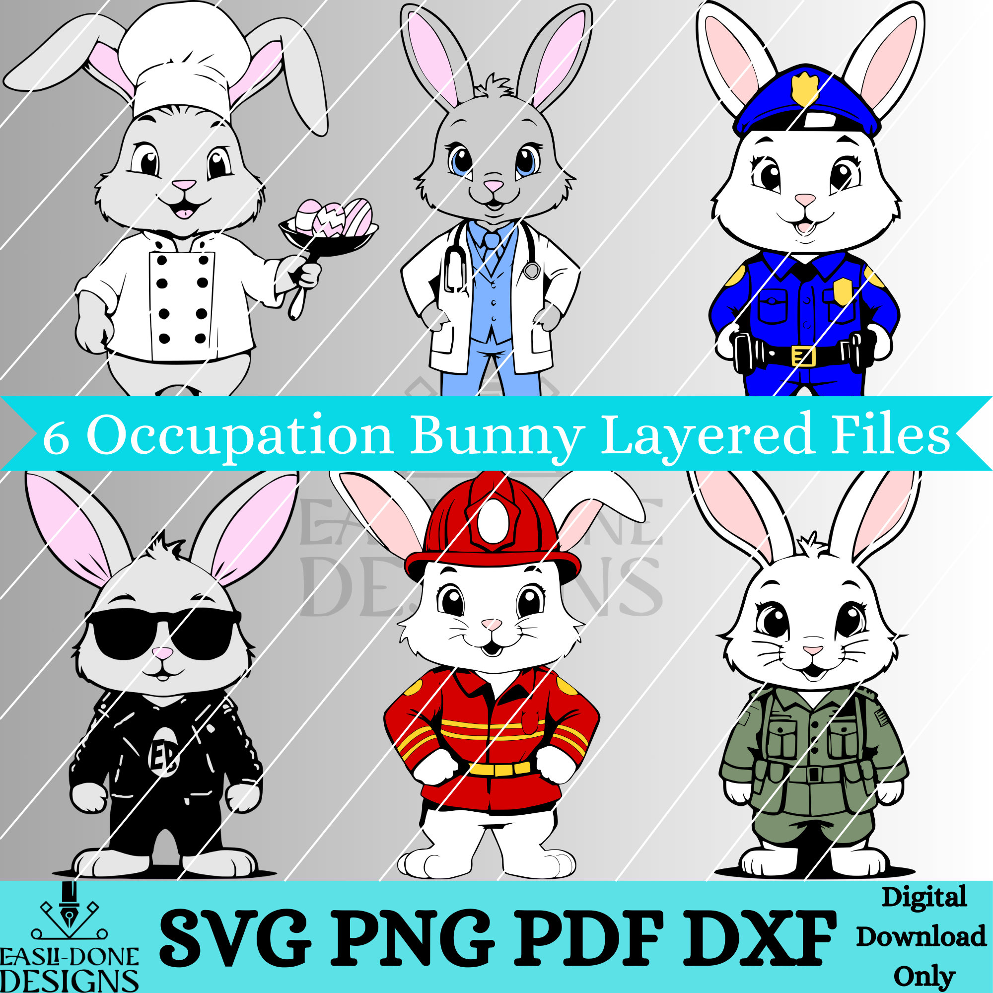 6 Profession Easter Bunny SVG and PNG Files for Crafters - Etsy