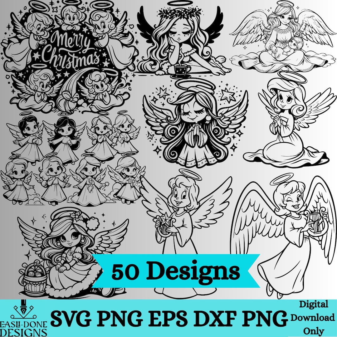 Christmas Angel SVG Bundle: Outline Cut Files (digital Download) - Etsy