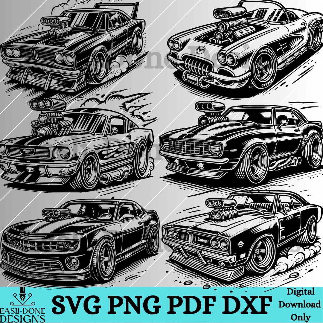 Muscle Car Outline SVG Bundle: Hotrod Clipart (digital Download) - Etsy