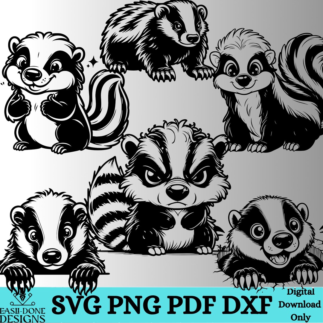 Honey Badger Outline Bundle SVG PNG Pdf and Dxf Safari Animal Svg ...