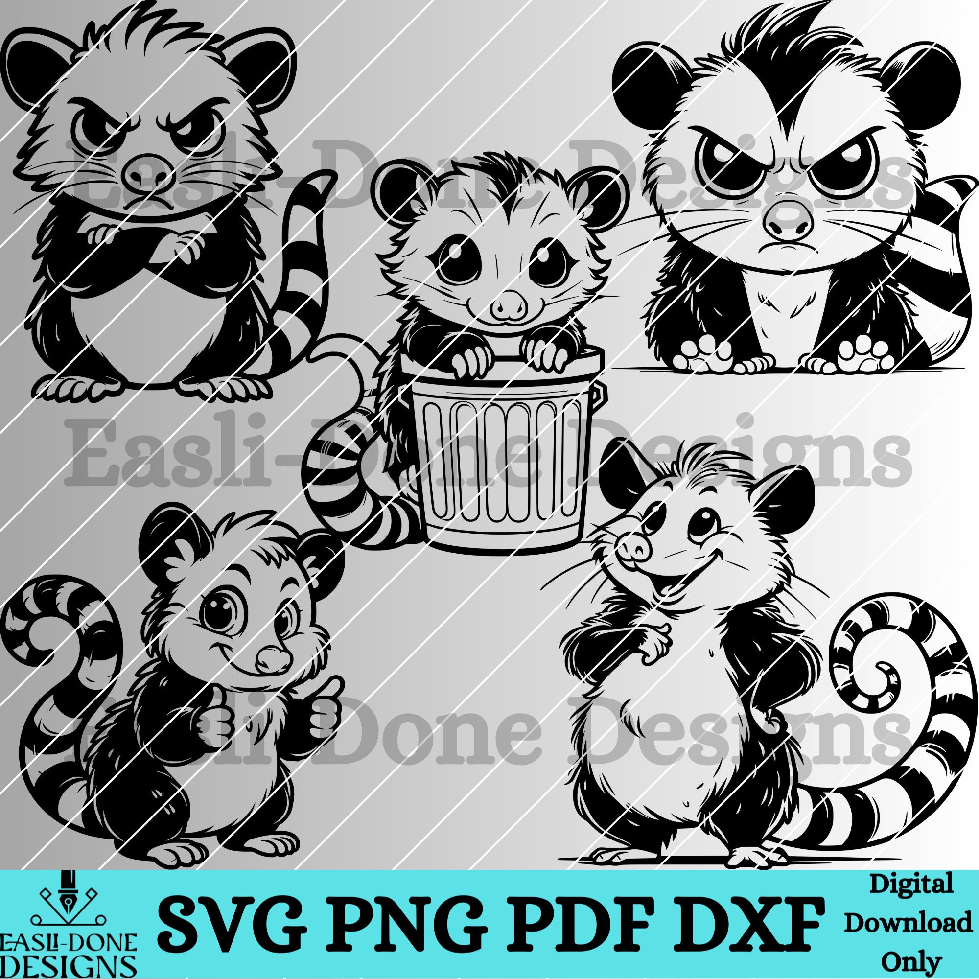 Possum SVG PNG Pdf and Dxf Files Instant Download Bundle 10 Cute Animal ...