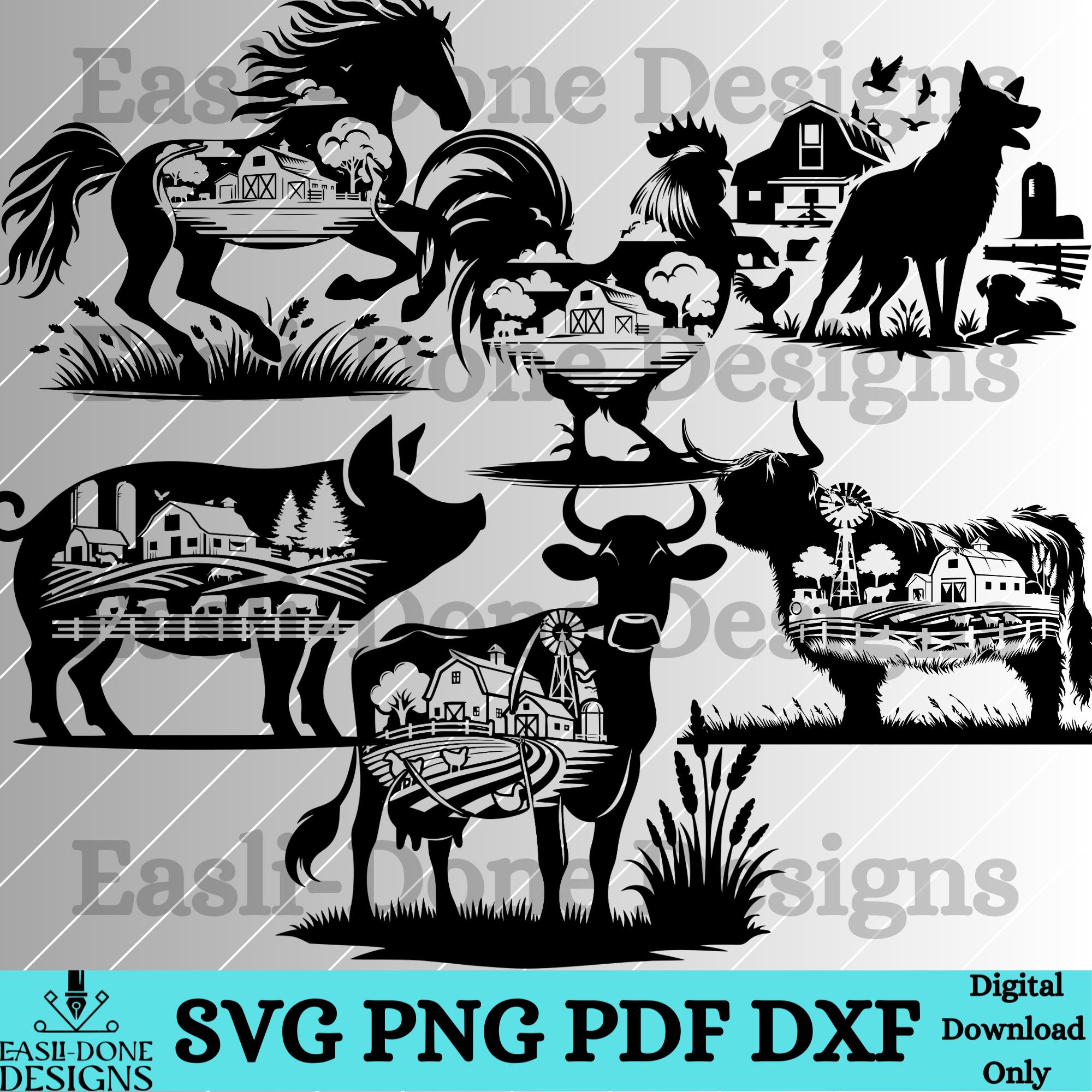 Farm Animal Silhouette SVG Bundle: Barnyard Clipart (digital Download ...