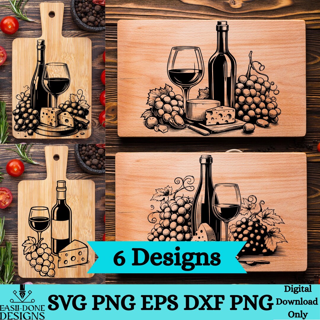 Wine Cheese Cutting Board SVG Bundle: Charcuterie Kitchen Art (digital ...