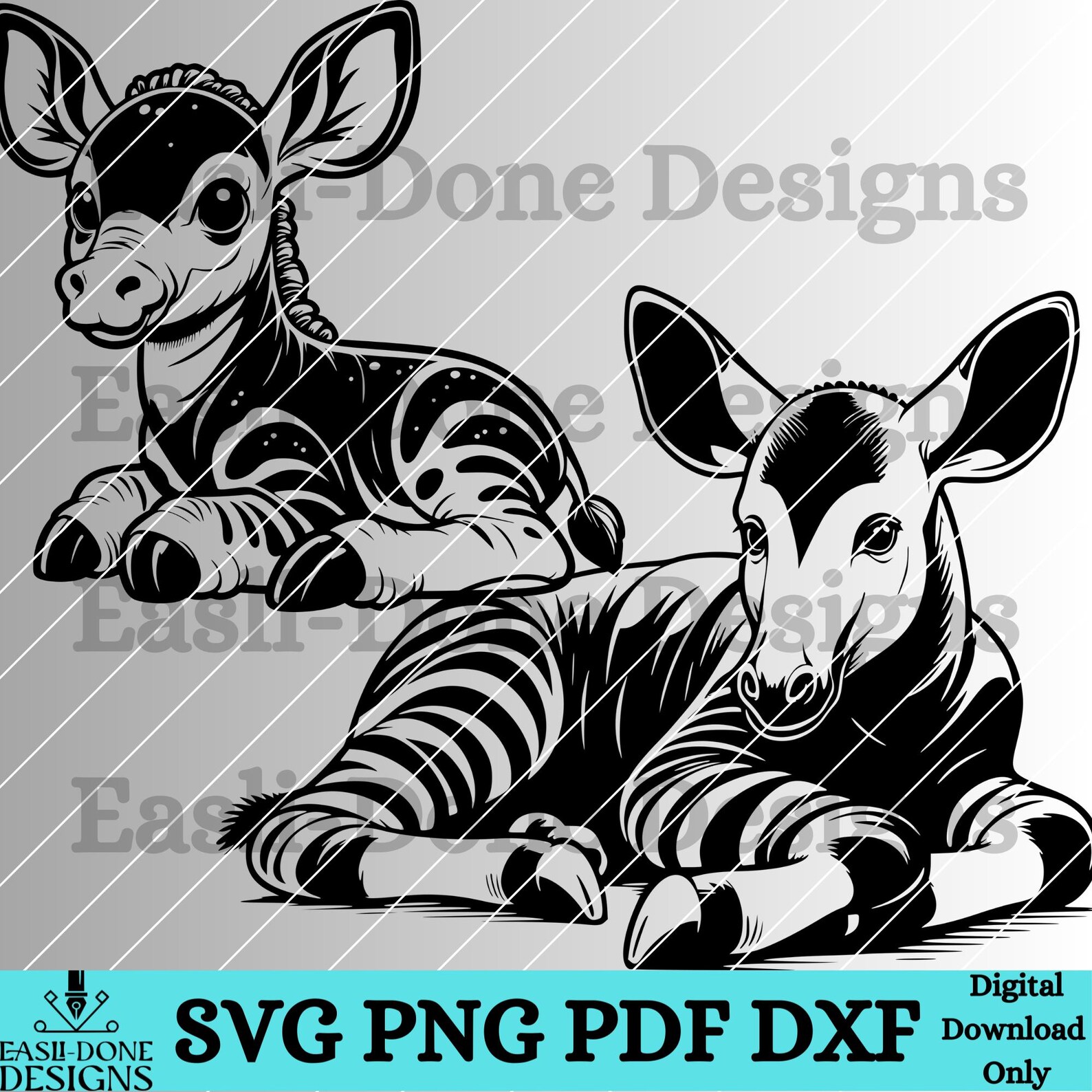 Okapi Outline Bundle SVG PNG Pdf and Dxf Files Instant Download Baby ...