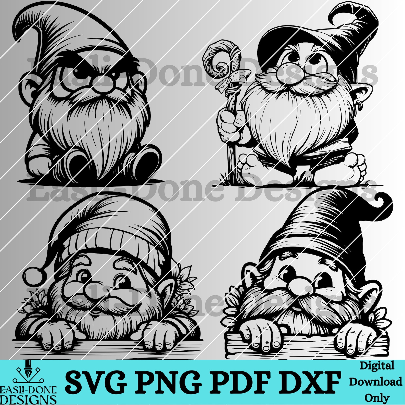 Gnomes Outline Bundle 8 Designs SVG PNG Pdf Dxf File Formats Vector ...