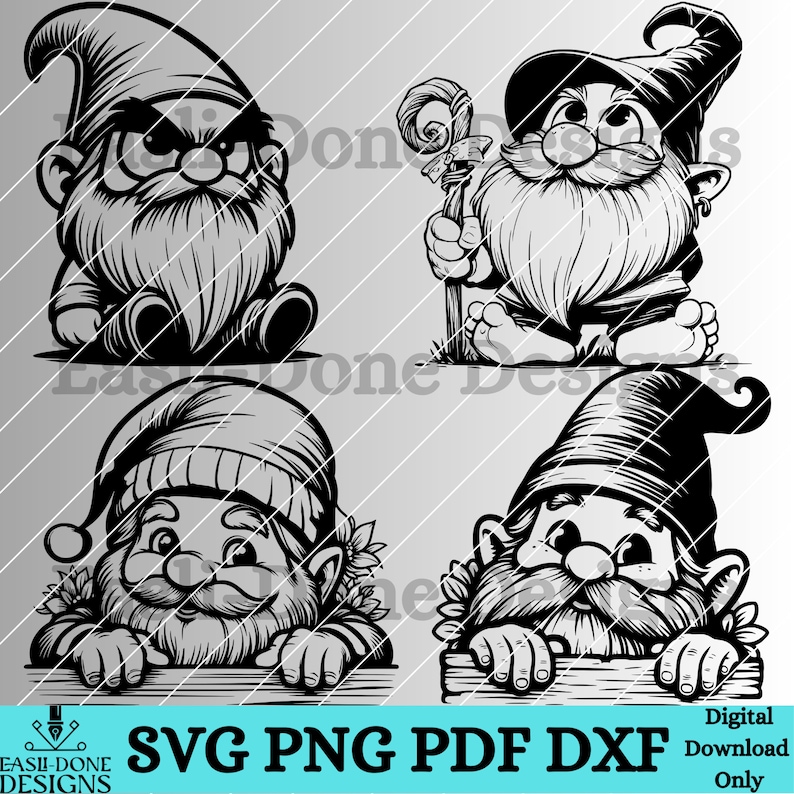 Gnomes Outline Bundle 8 Designs SVG PNG Pdf Dxf File Formats Vector Gnome Fun Clipart ...