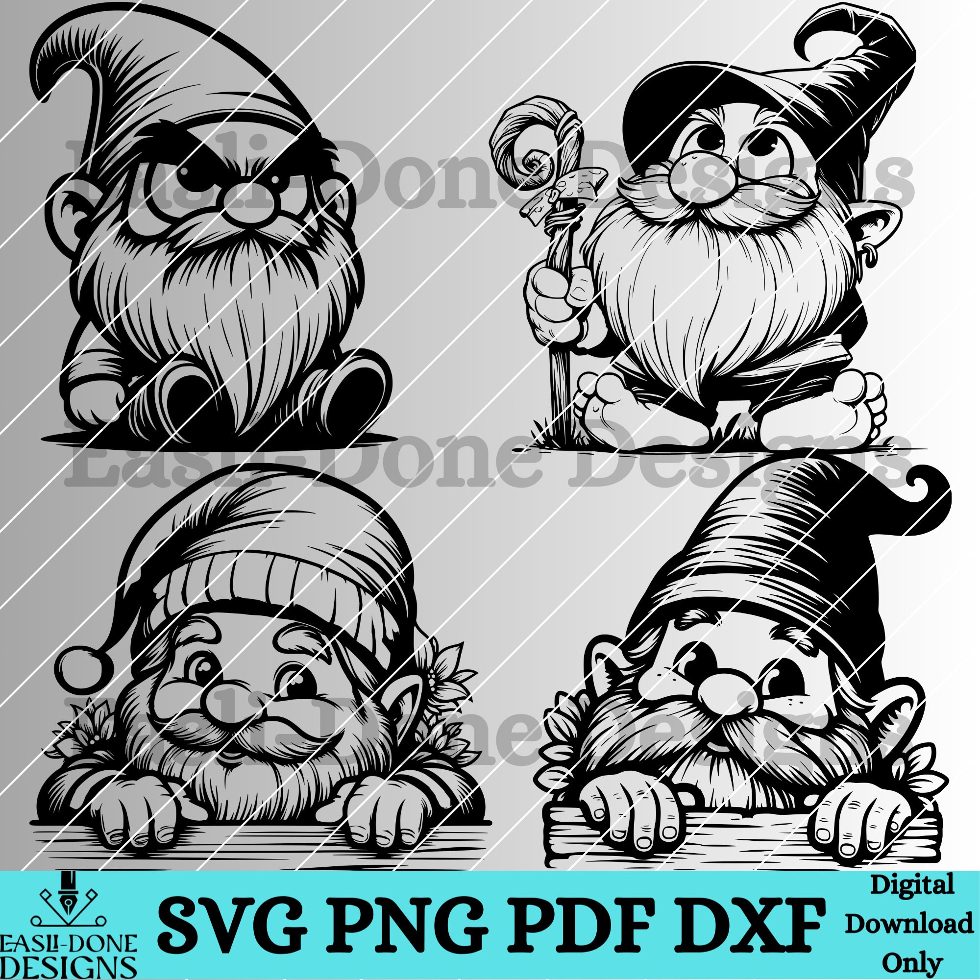 Gnomes Outline Bundle 8 Designs SVG PNG Pdf Dxf File Formats Vector ...