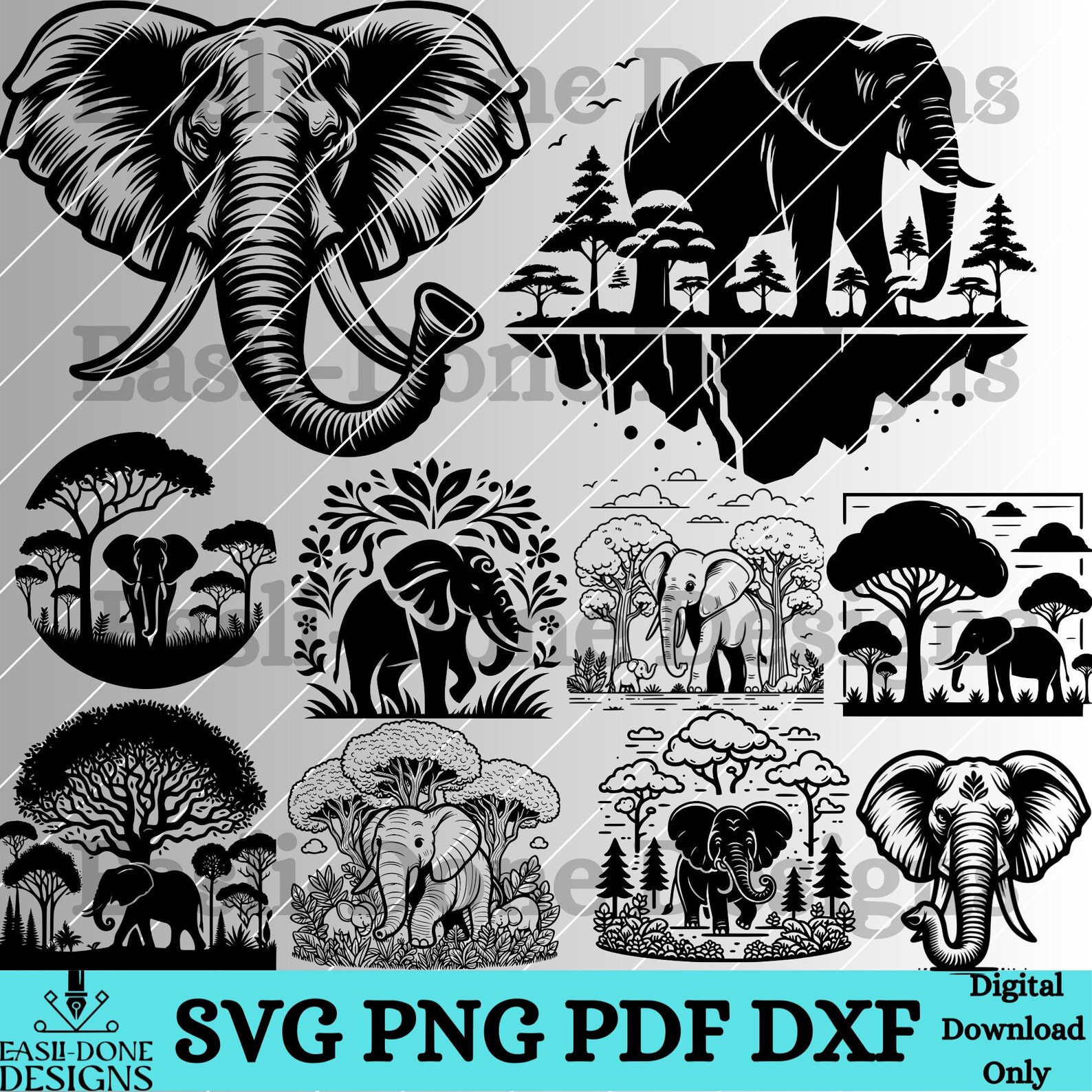 Elephant SVG Bundle: Wildlife Silhouette Designs (digital Download) - Etsy