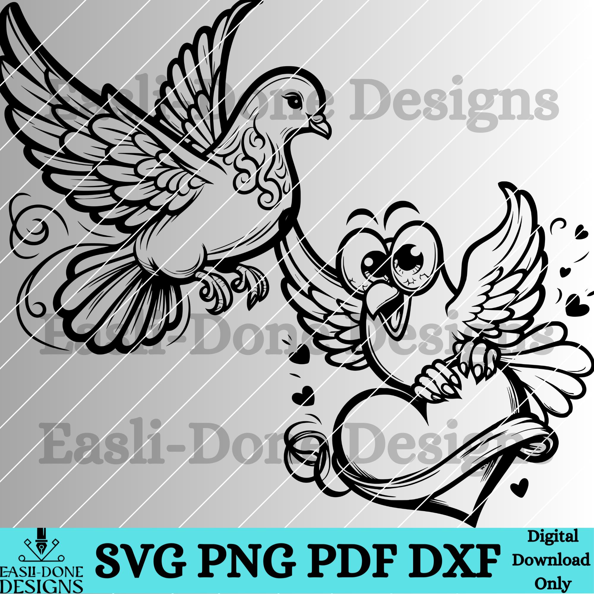 Dove Bird Outline Bundle SVG PNG Pdf Dxf File Dove Heart Vector Clipart ...
