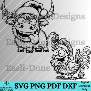 Crazy Grumpy Farm Animal Christmas Outline Bundle SVG PNG Pdf and Dxf ...