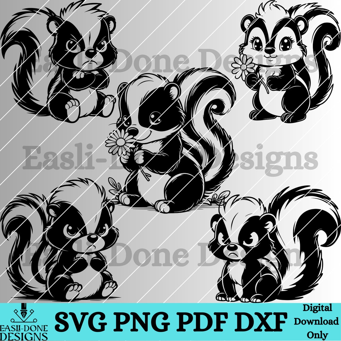 Skunk SVG PNG Pdf and Dxf Files Instant Download Set of 10 Adorable ...