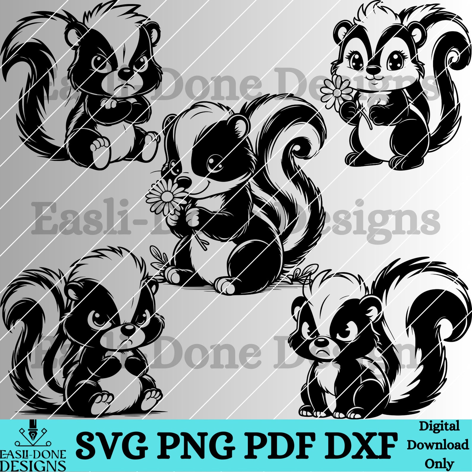 Skunk SVG PNG Pdf and Dxf Files Instant Download Set of 10 Adorable ...