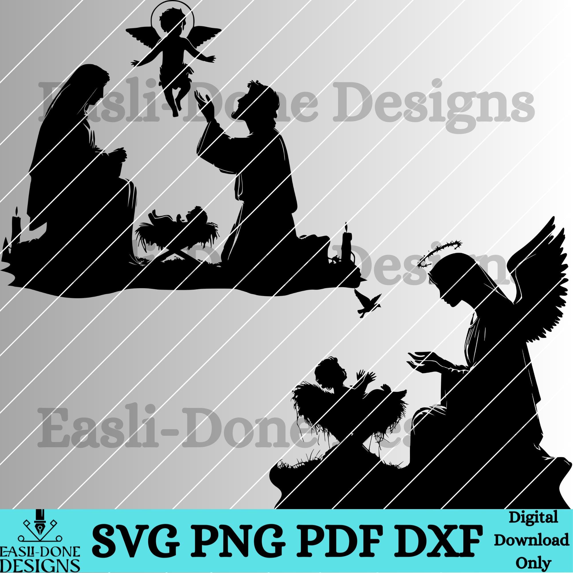Christmas Nativity Bundle SVG PNG Pdf and Dxf File Nativity Silhouette ...