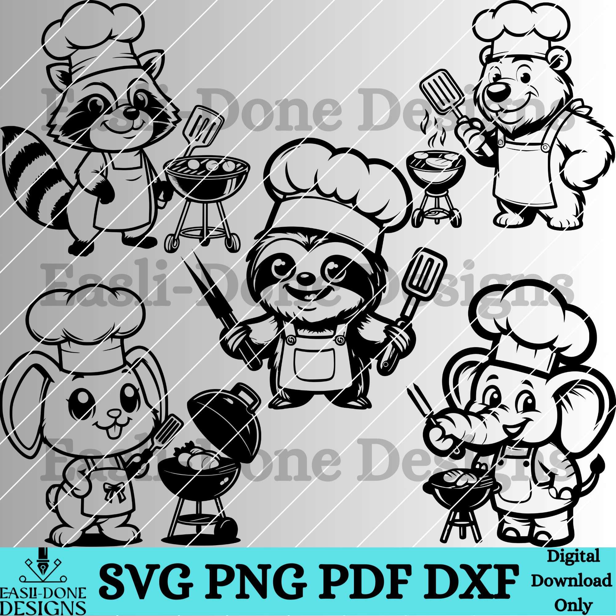 Father's Day Grilling Animal Outline Bundle 10 SVG PNG Pdf and Dxf ...