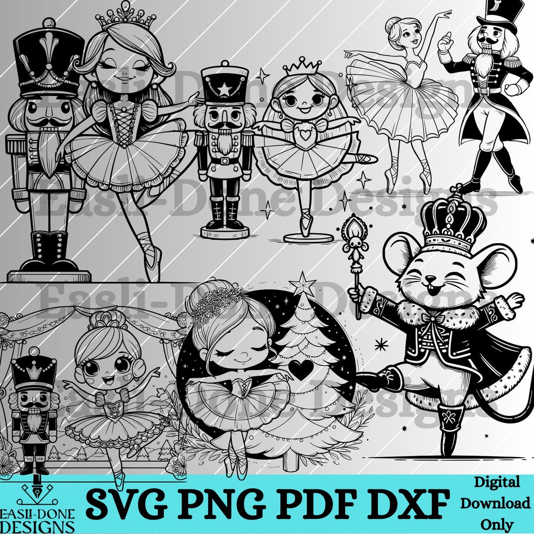 Nutcracker Ballet Outline Digital File Bundle SVG Ballerina Dancer Cut ...
