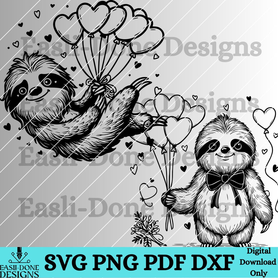 Sloth Valentine SVG Bundle: Heart Balloon Clipart (digital Download) - Etsy