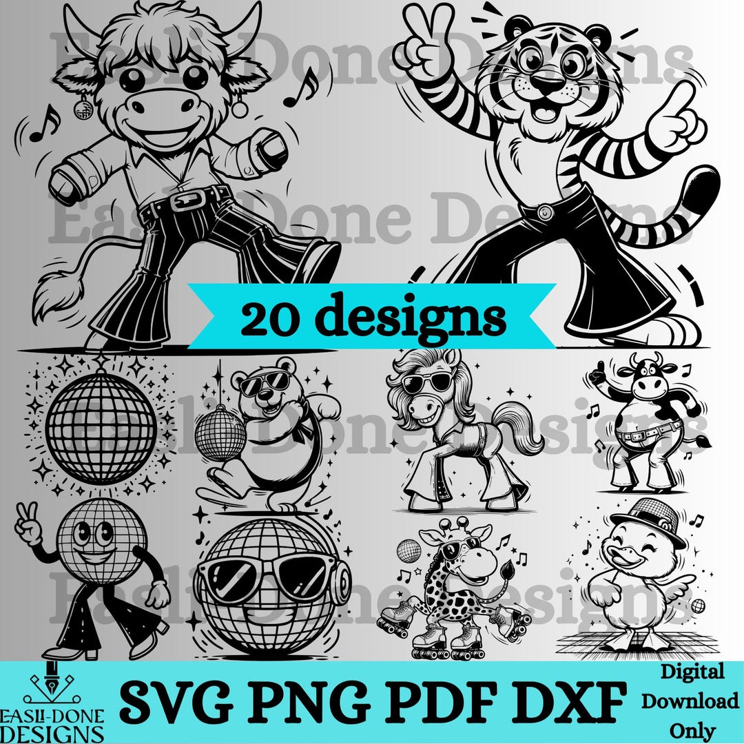 Disco Animal SVG Clipart Bundle: Funny Dancing Animals (digital ...