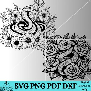 Floral Snake Outline SVG Bundle: Laser Engraver & Cricut Designs ...