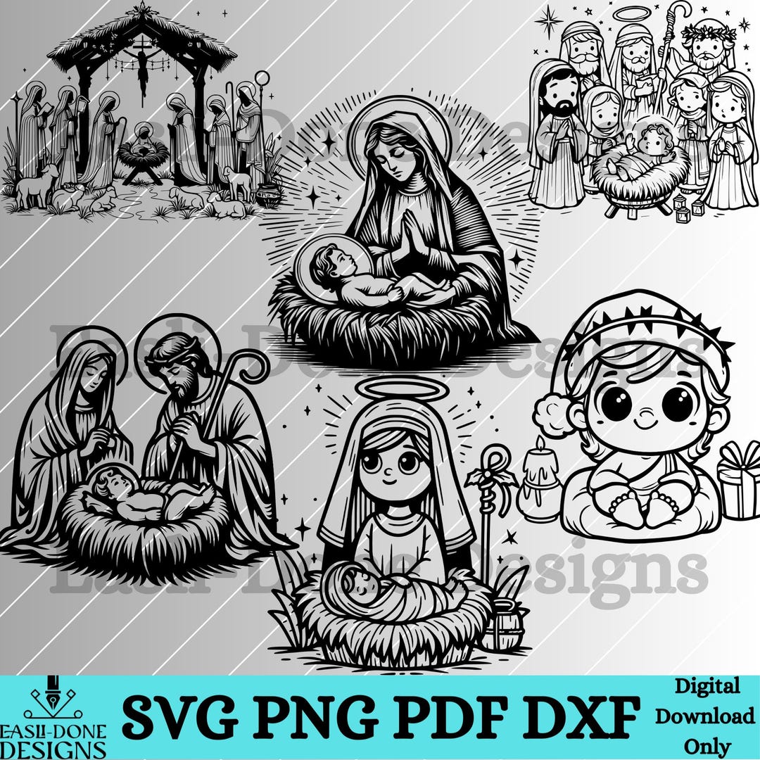 Christmas Nativity Outline SVG Bundle: Laser Cut Vector Clipart ...