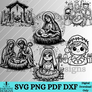 Christmas Nativity Outline Bundle SVG PNG Pdf and Dxf File Nativity ...