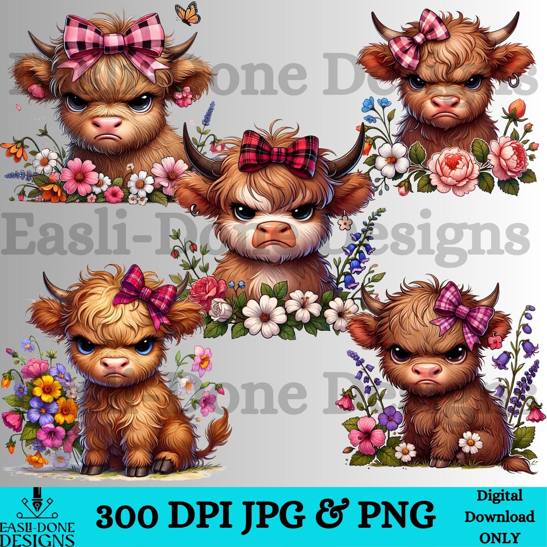 Grumpy Cute Highland Cow Png, Mad Cute Cow Png Sublimation DTF Design ...