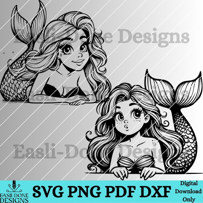Mermaids Outline Digital File Bundle SVG PNG Pdf Dxf Files Laser and ...