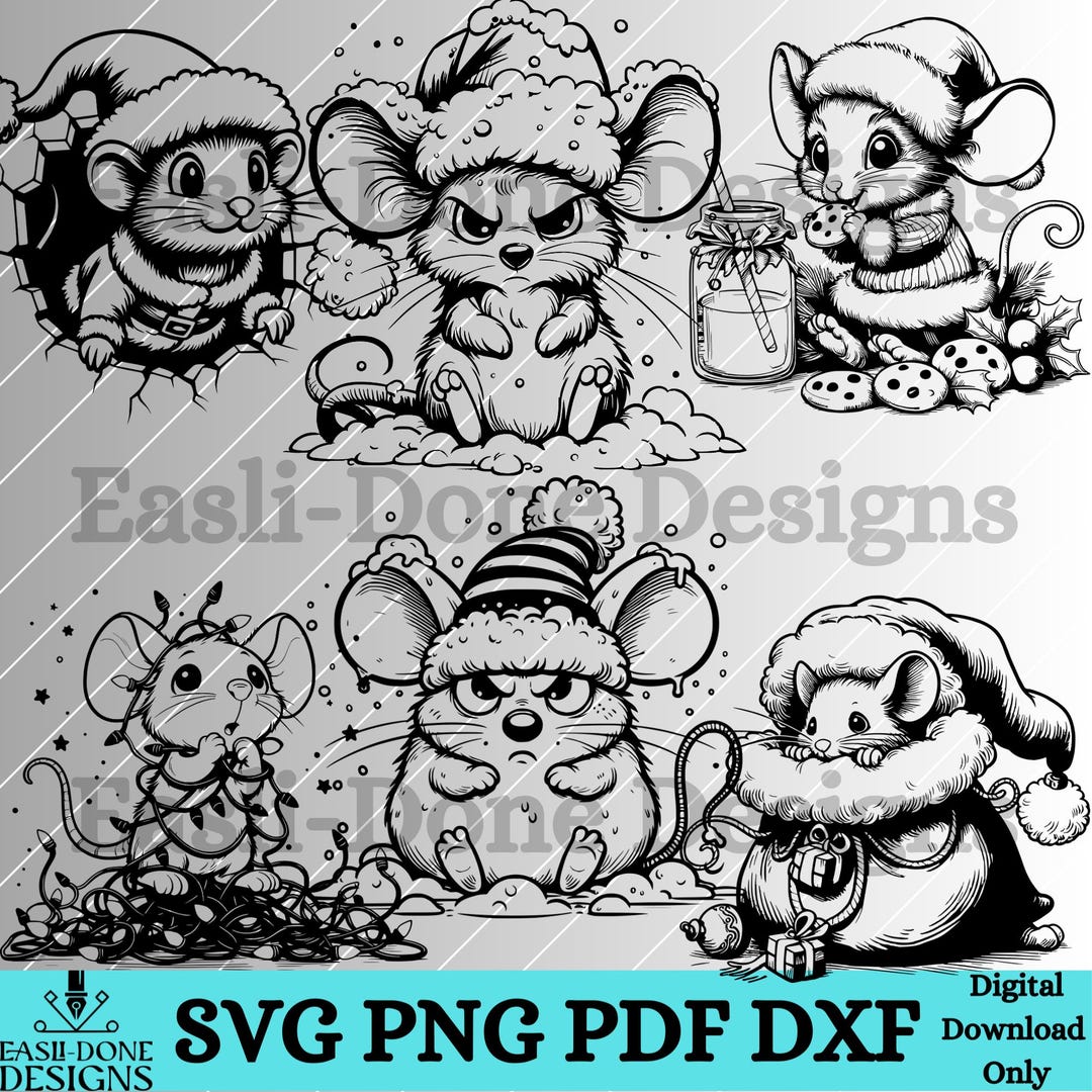 Christmas Mouse Outline Digital File Bundle SVG Cut Vector PNG ...