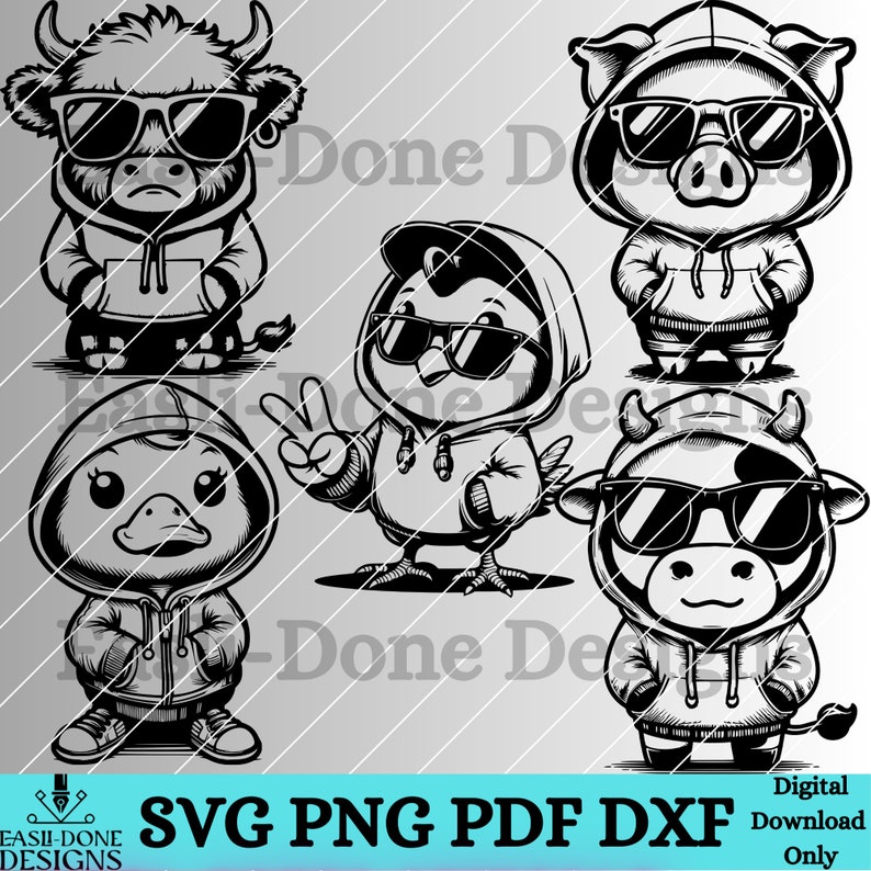 Cool Farm Animal Bundle 10 SVG PNG PDF and DXF Files for Crafting - Etsy