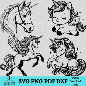 Kawaii Unicorn Outline Clipart: SVG, PNG, DXF Laser Cut Files (digital ...