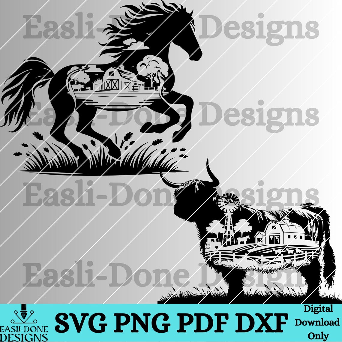 Farm Animal Silhouette SVG Bundle: Barnyard Clipart (digital Download ...