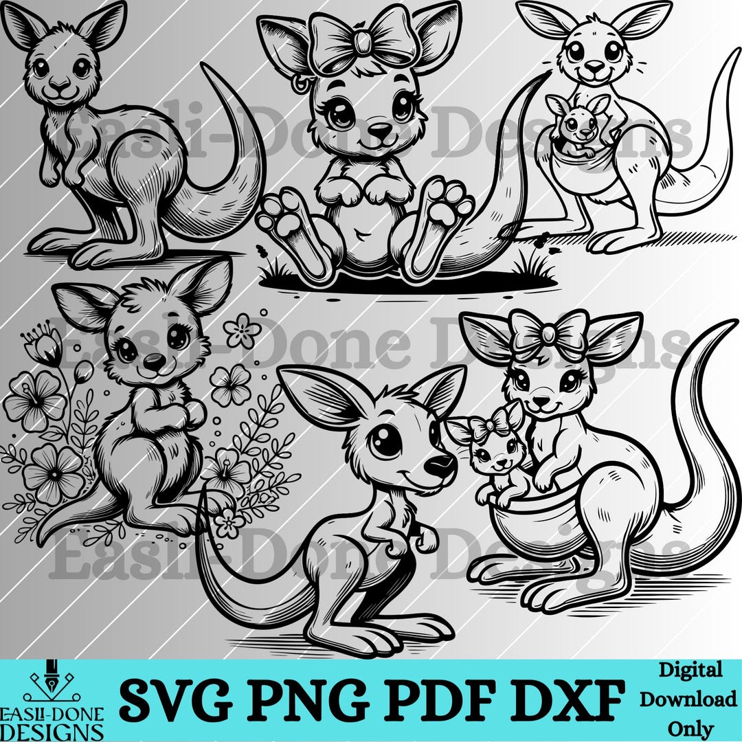 Kangaroo Outline Bundle SVG PNG Pdf Dxf File Formats Vector Baby ...
