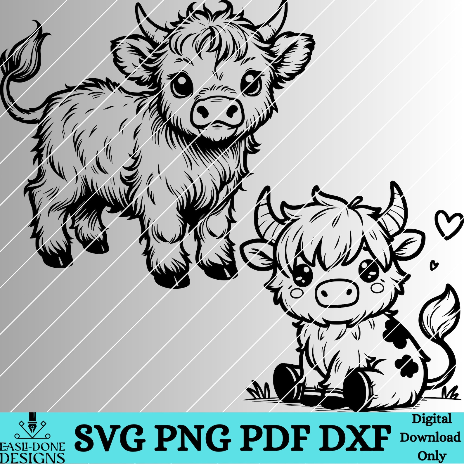 Highland Cow Outline Bundle - 10 Svg Png Pdf and Dxf Files Instant ...