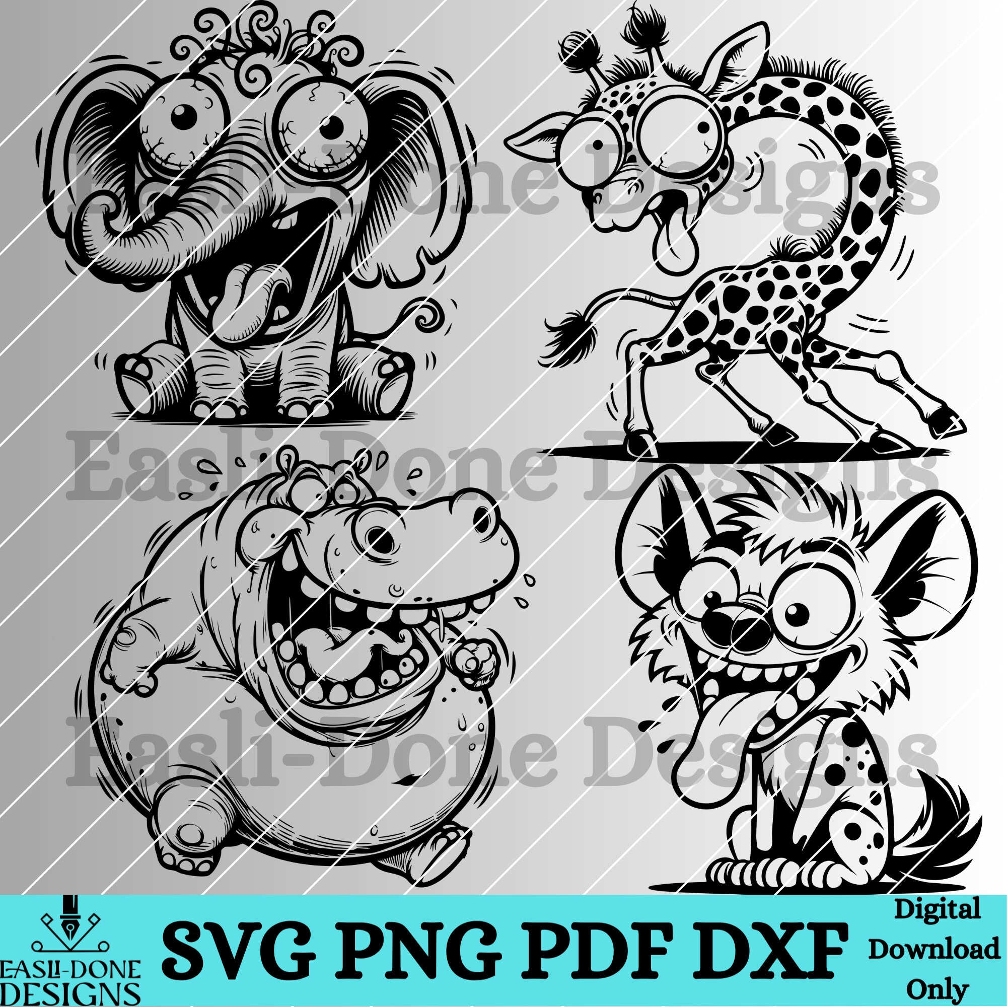 Crazy Fun Jungle Safari Unhinged Animal Outline Bundle SVG PNG Pdf and ...