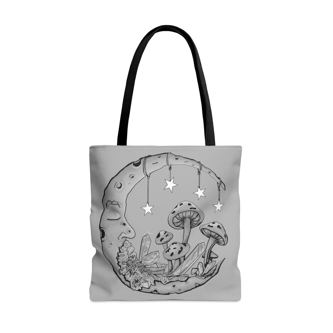 Unique Whimsical Magic Mushroom Crystal Moon Design Tote Bag for Dreamy ...
